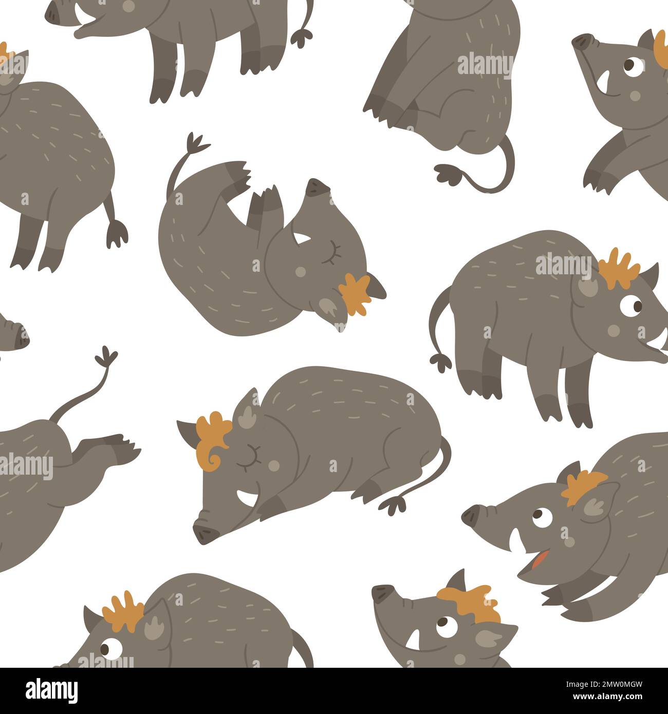 Vector seamless pattern of hand drawn flat funny boars in different ...