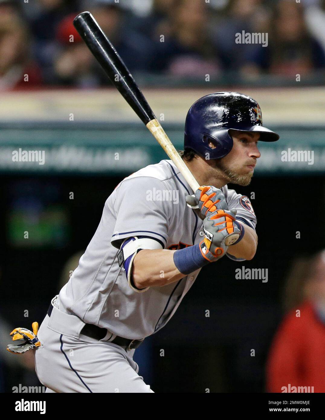 Houston Astros' Josh Reddick hits a RBI-single off Cleveland Indians ...