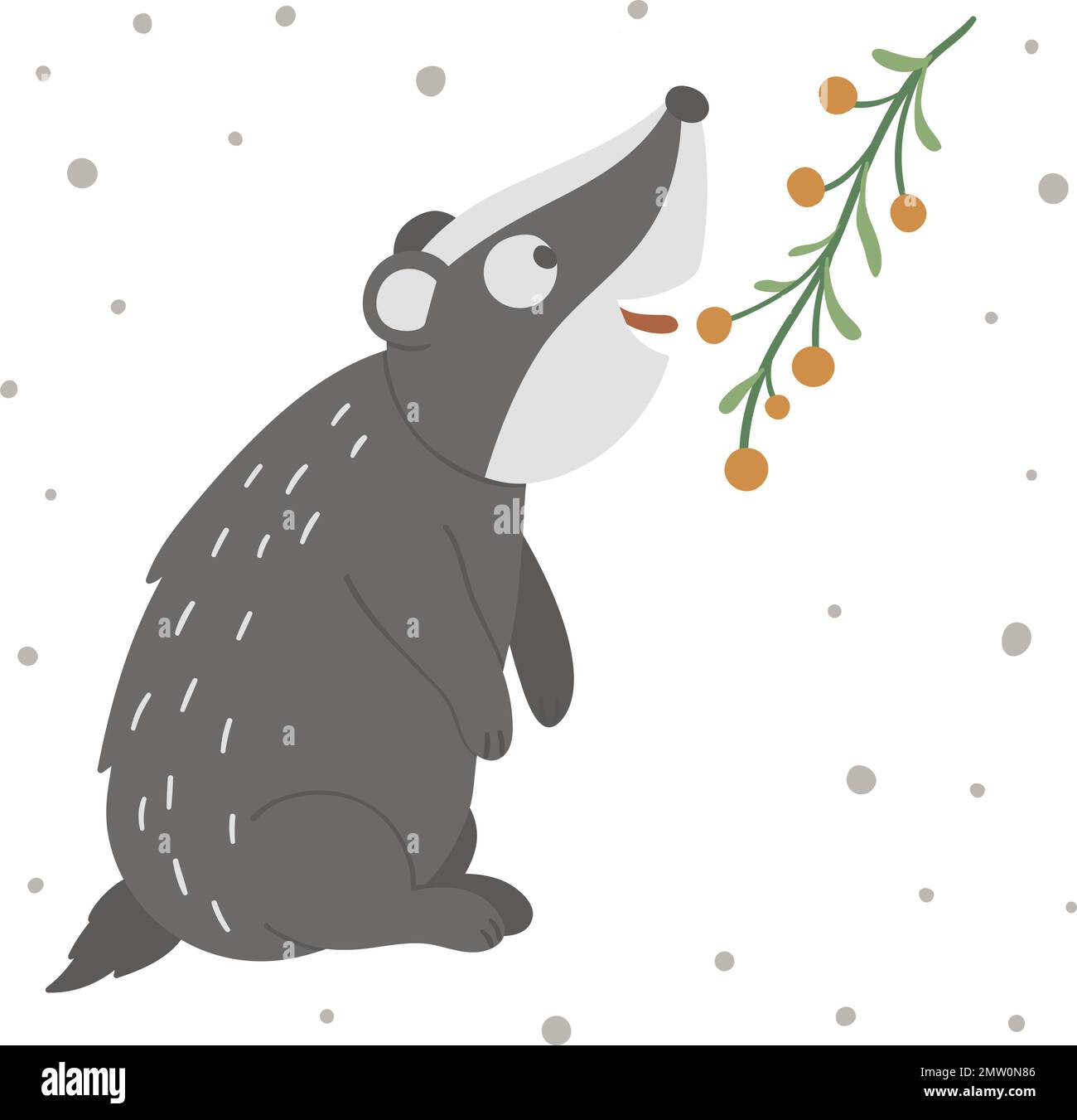 Vector hand drawn flat badger eating berries. Funny woodland animal ...