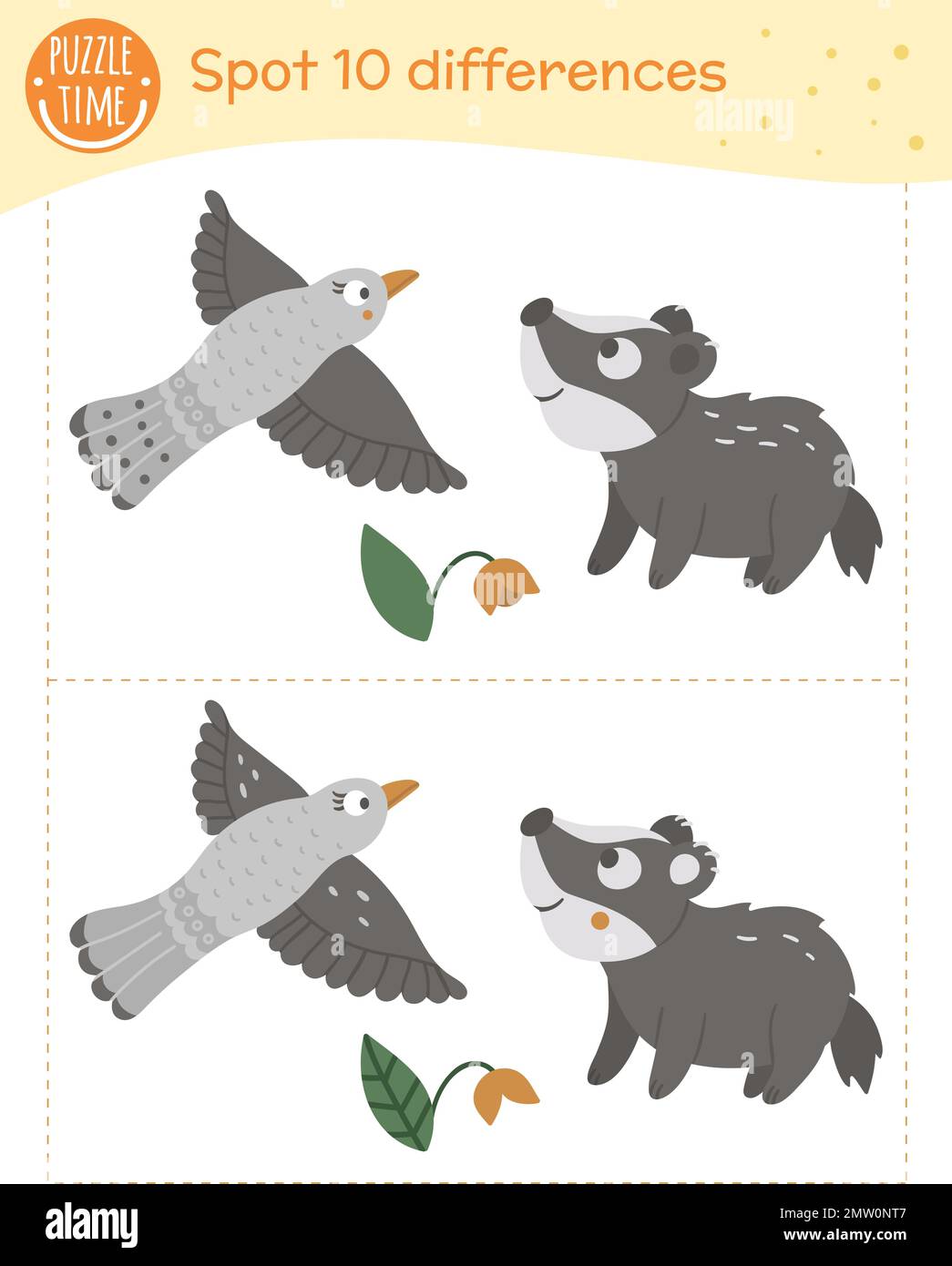 Find differences game for children. Preschool activity with flying bird ...