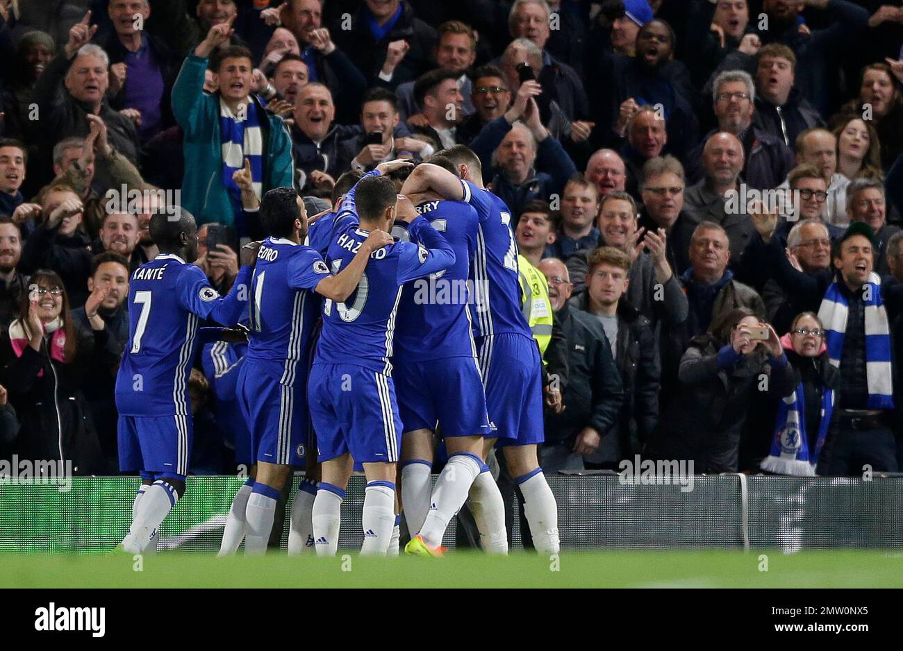 Chelsea players celebrate the goal of Chelsea's Diego Costa during the ...