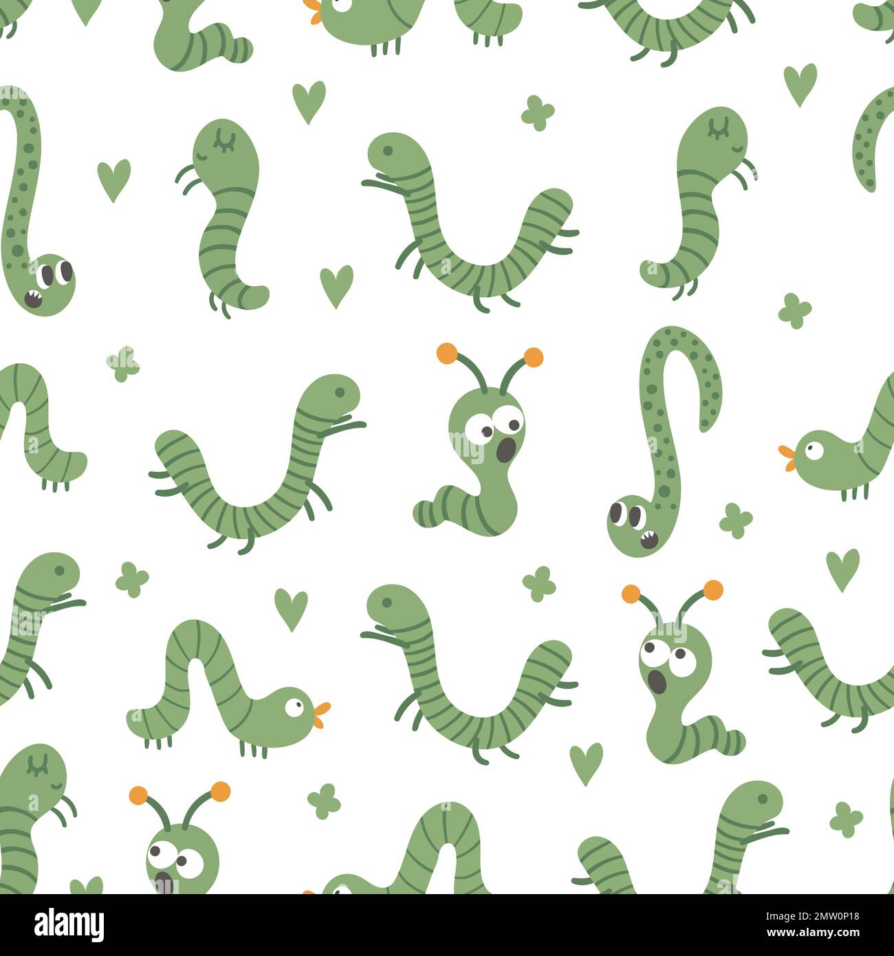 Vector seamless pattern with hand drawn flat funny insects. Cute repeat ...