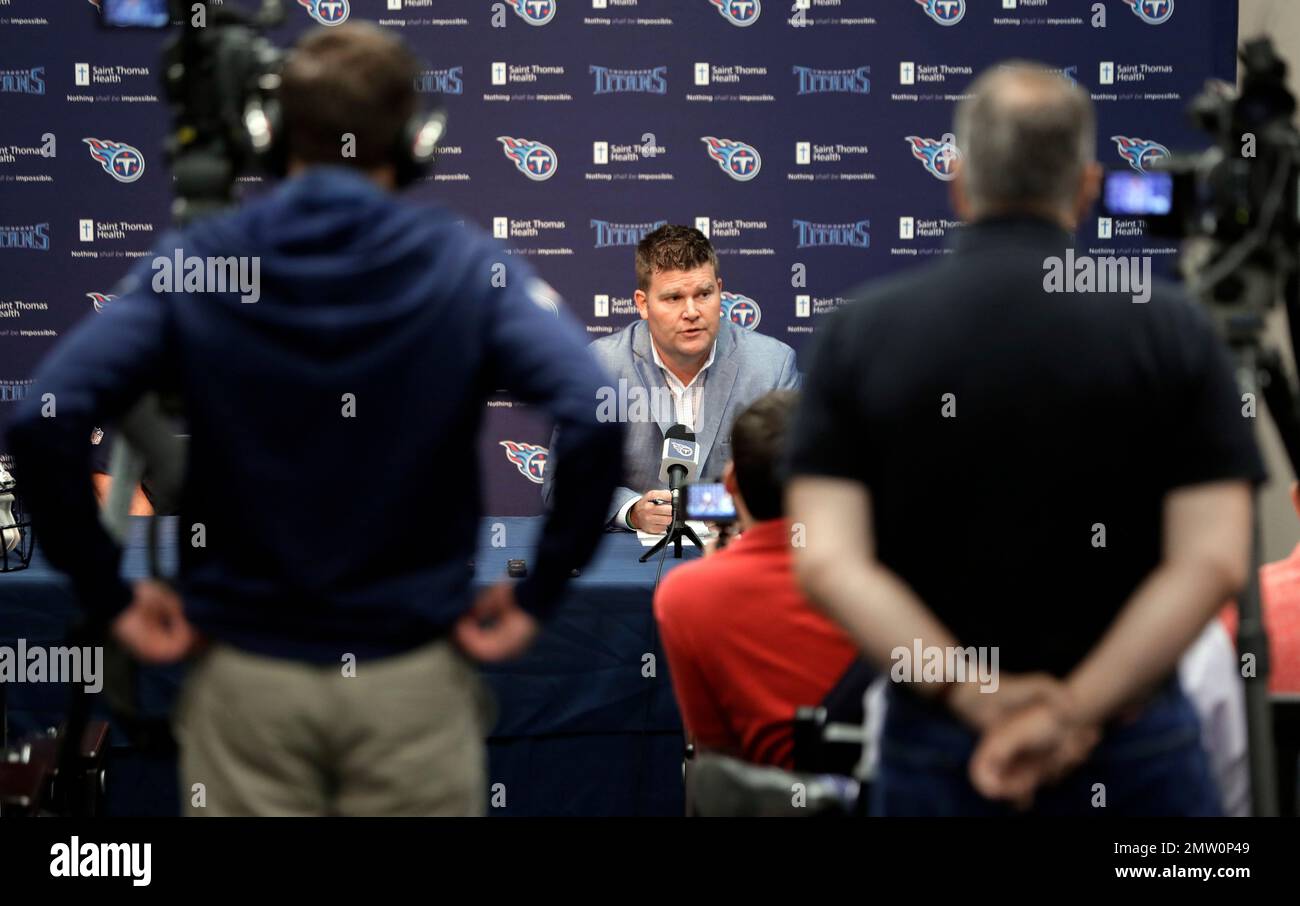 Tennessee Titans general manager Jon Robinson answers questions during ...