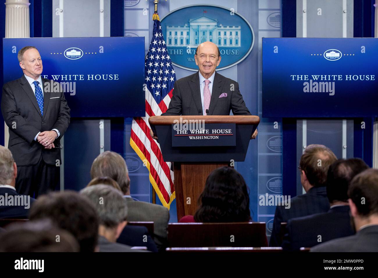Commerce Secretary Wilbur Ross, accompanied by White House press ...