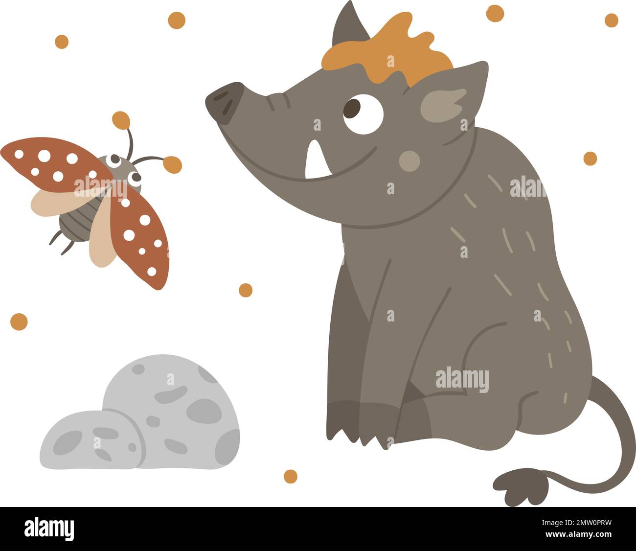Vector hand drawn flat boar with an insect. Funny woodland animal. Cute ...