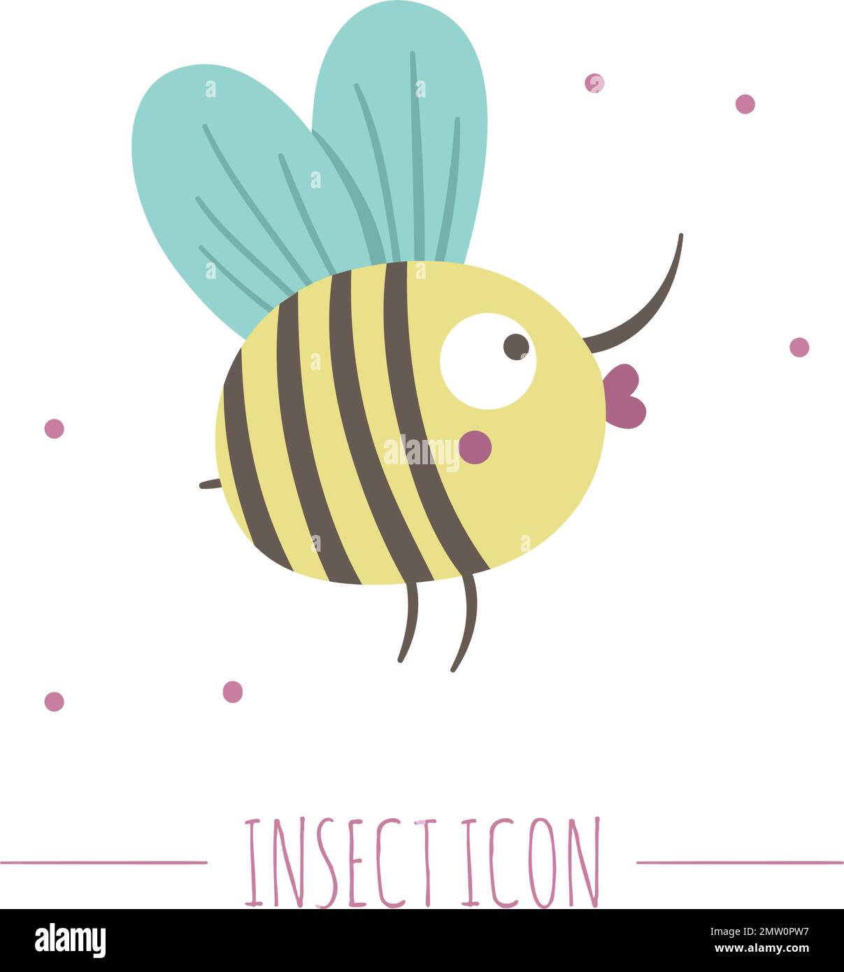 Vector hand drawn flat flying bumblebee. Funny woodland insect icon ...
