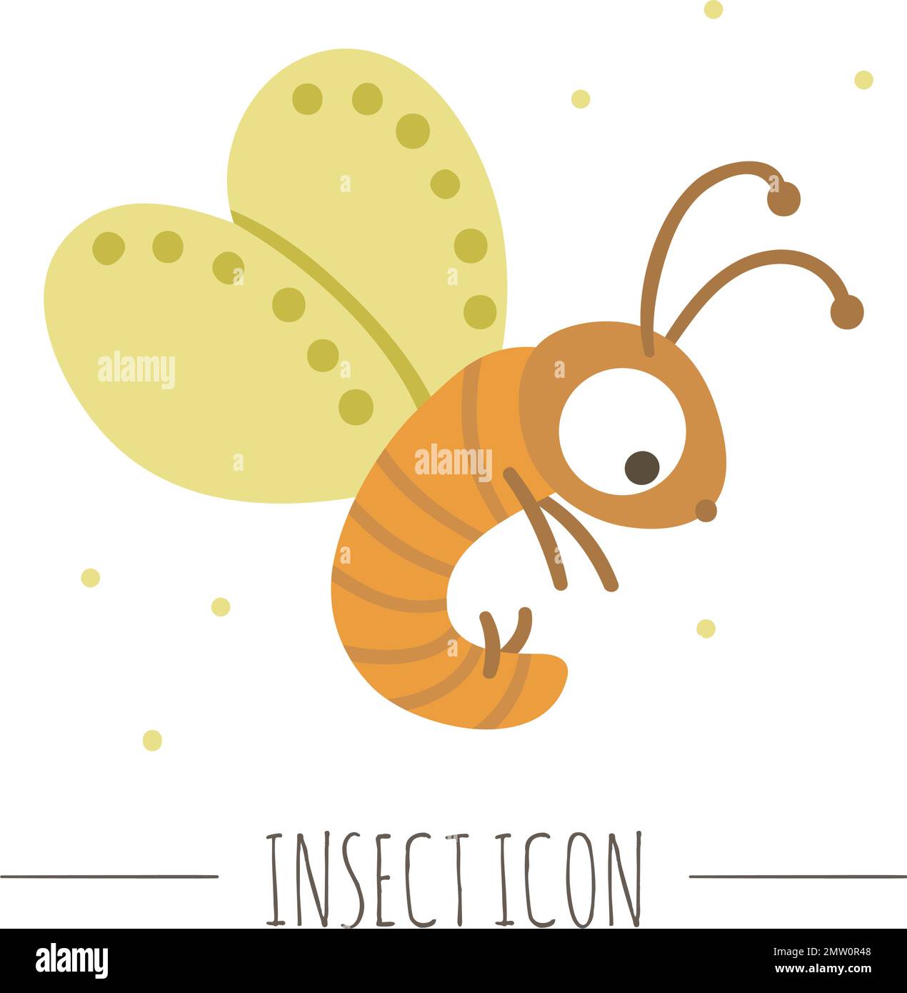 Vector hand drawn flat flying orange insect. Funny woodland fly icon ...