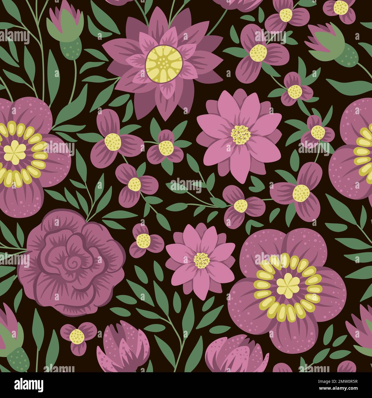 Vector floral seamless texture. Flat trendy illustration with flowers ...