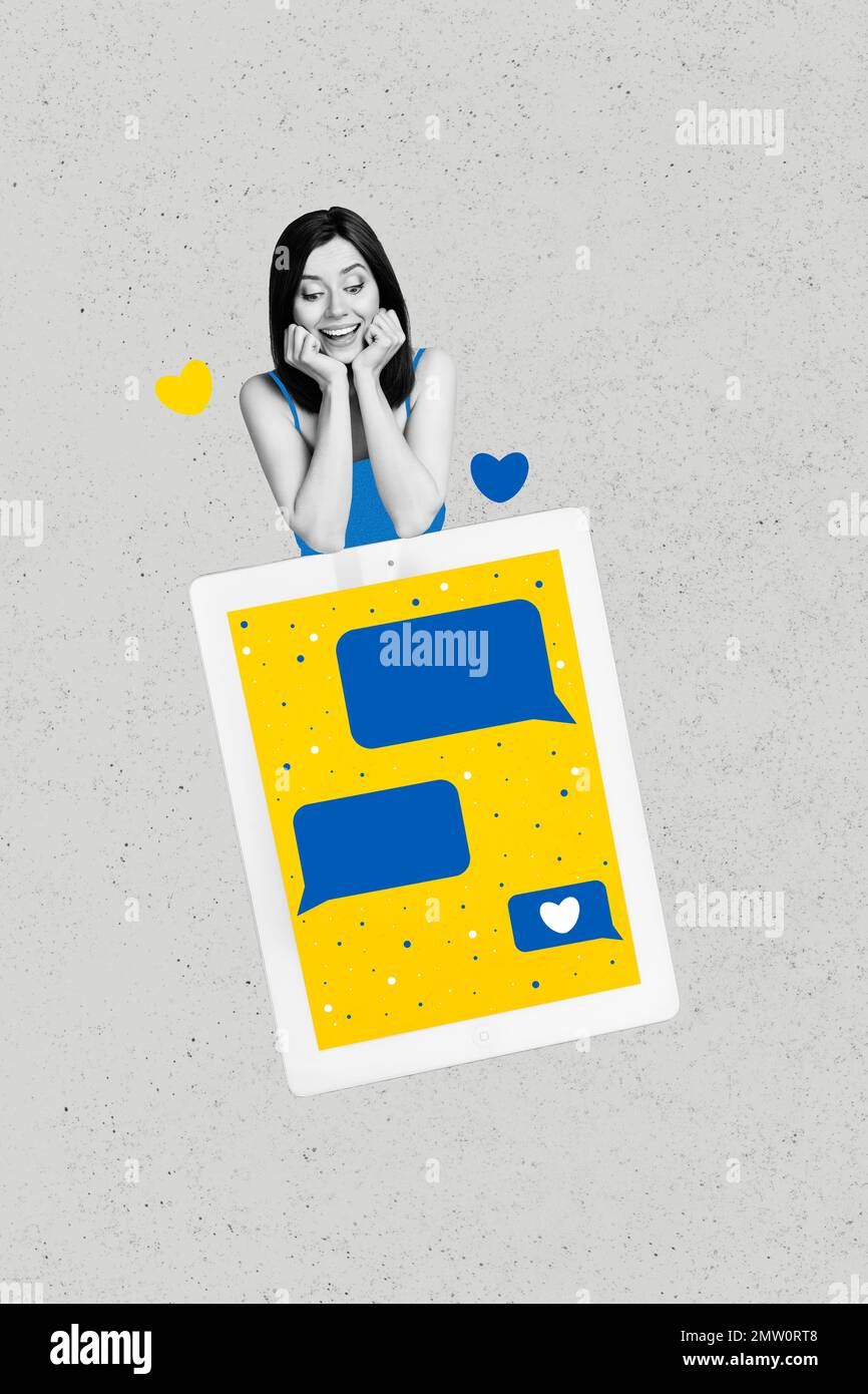 Creative abstract template collage of excited young lady ukrainian flag ...