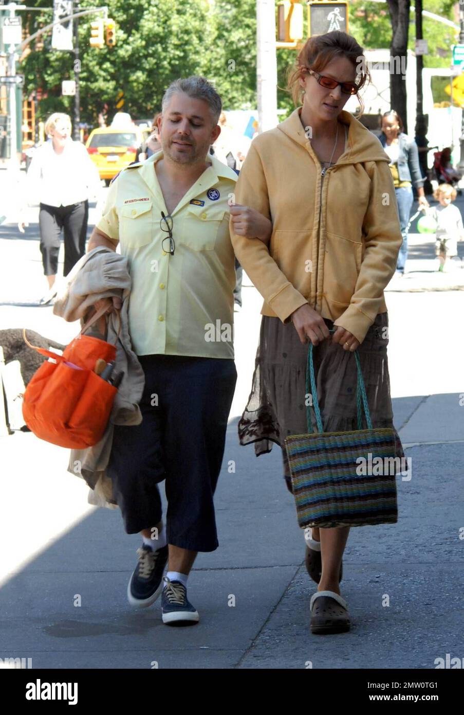 Uma Thurman heads back to her trailer after filming on the set of her ...