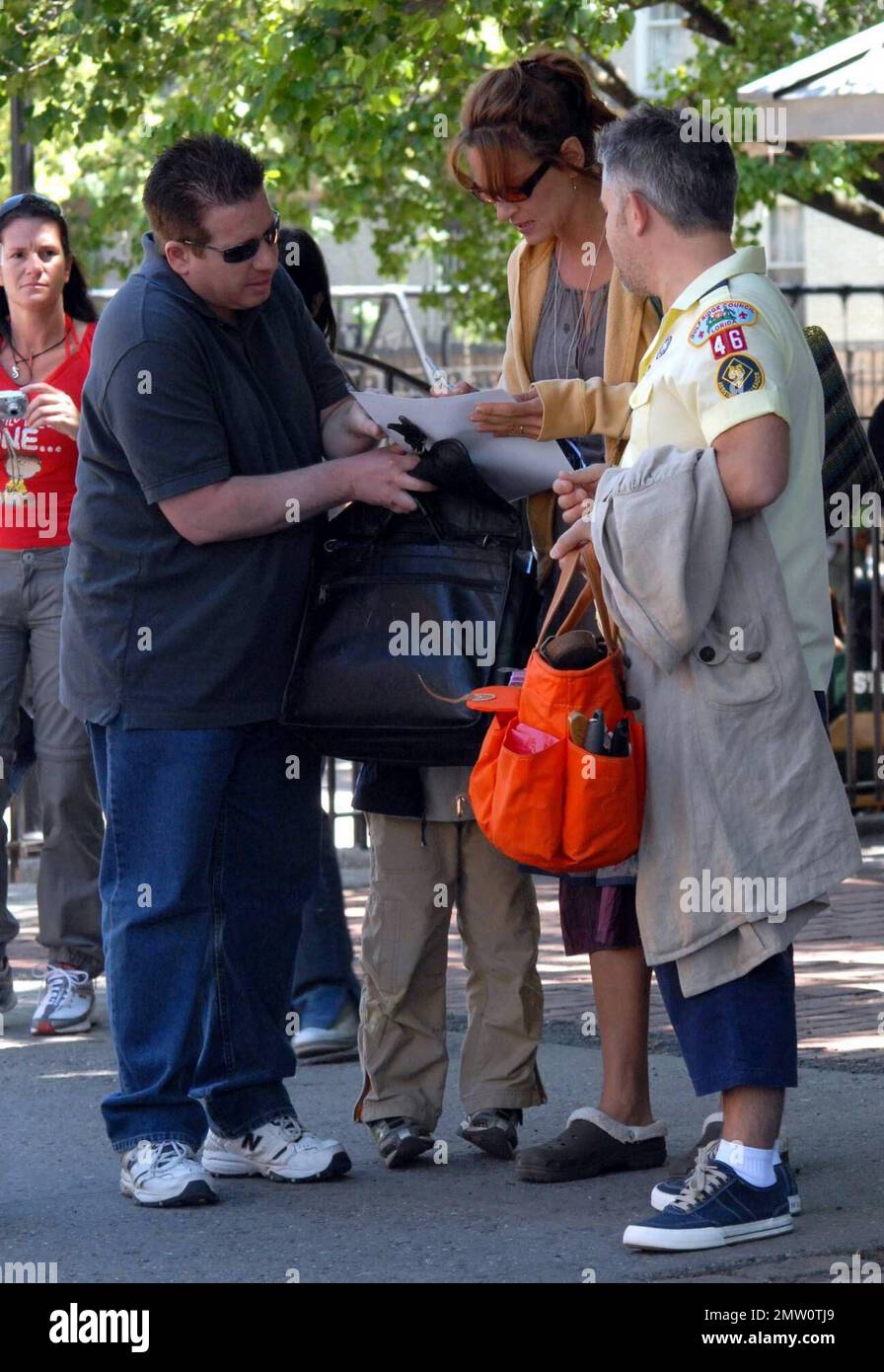 Uma Thurman heads back to her trailer after filming on the set of her ...