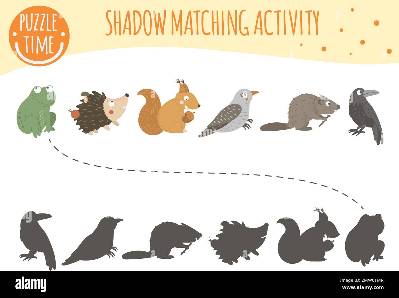 Shadow matching activity for children with woodland animals. Cute funny ...