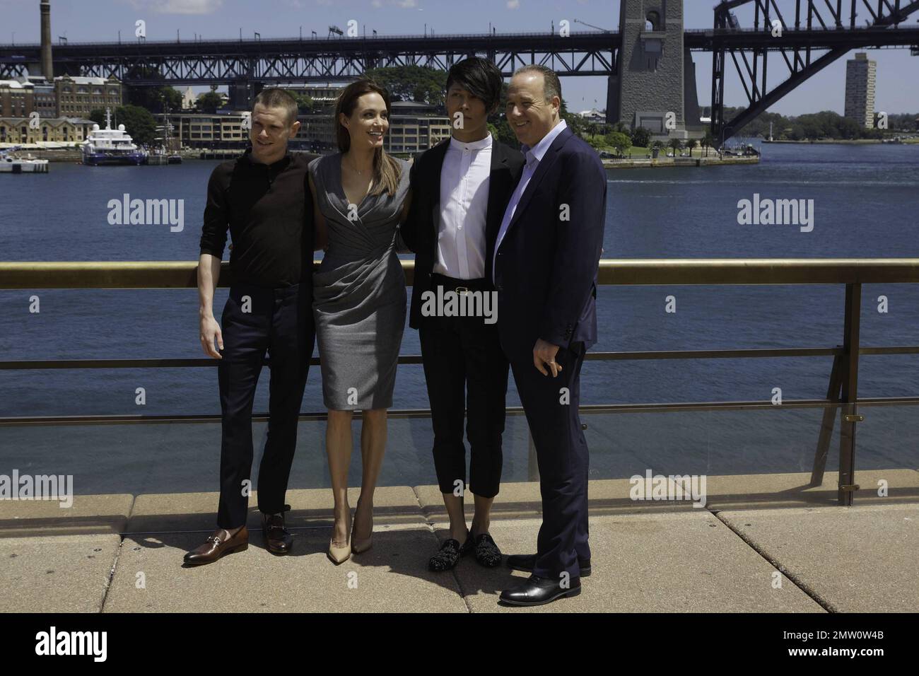 Jack O'Connell, Angelina Jolie, Miyavi, Matthew Baer at the photo call ...