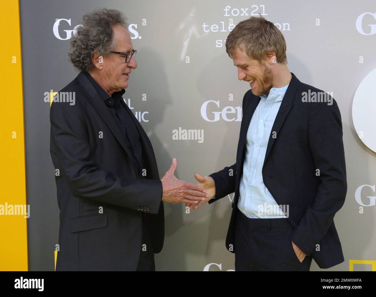 Geoffrey Rush, left, and Johnny Flynn arrive at the LA Premiere of ...