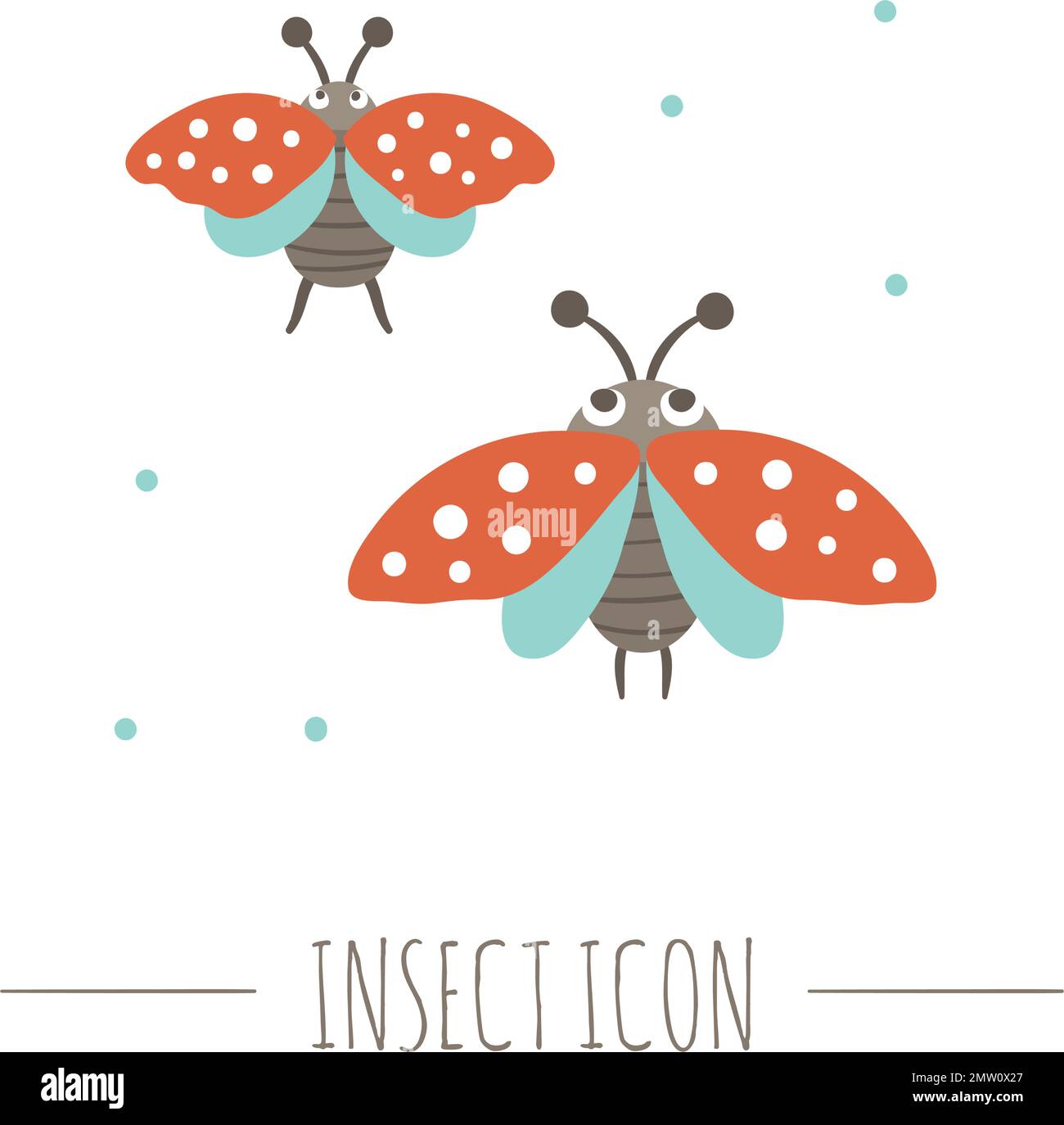 Vector hand drawn flat flying ladybugs. Funny woodland insect icon ...