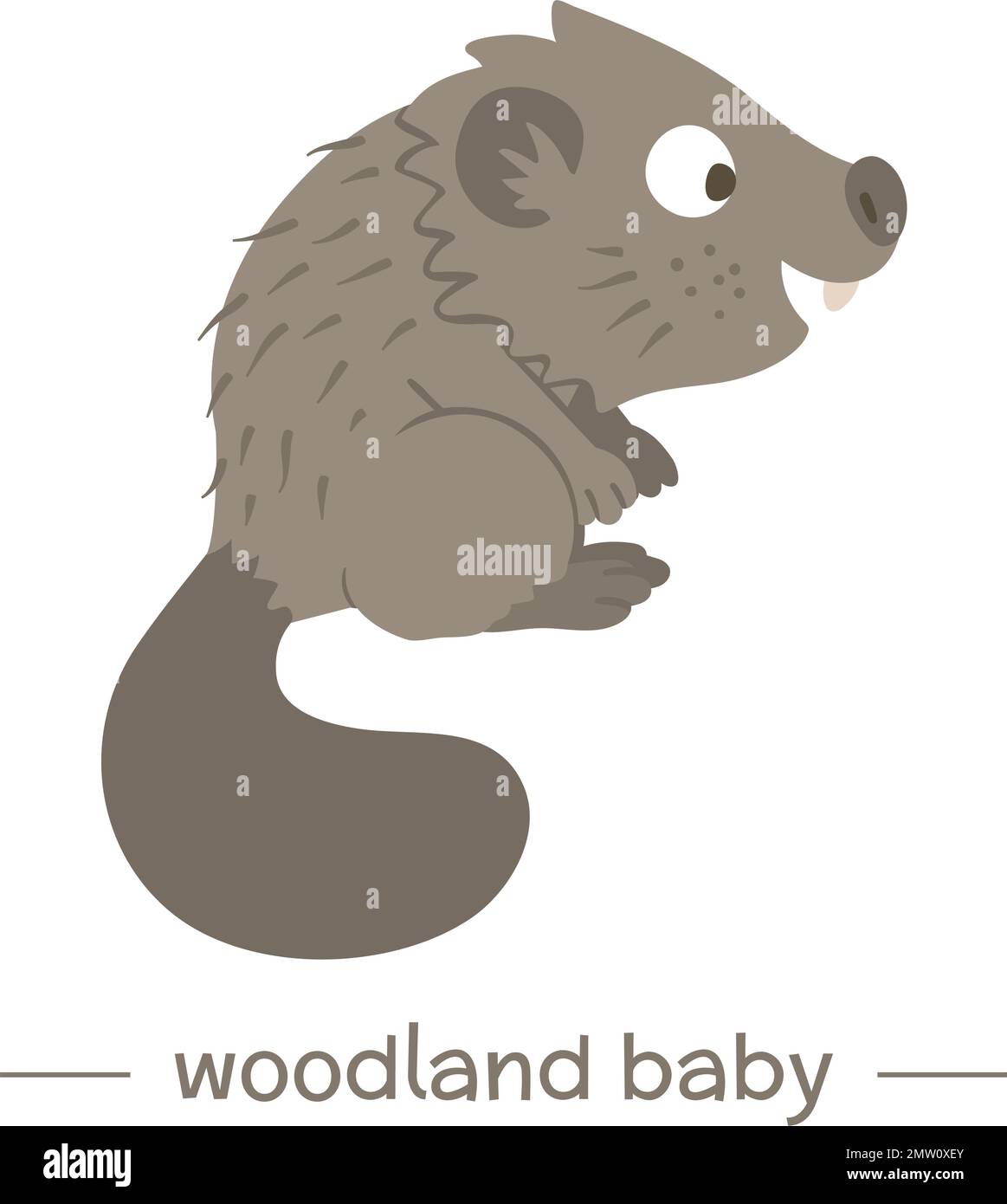 Vector hand drawn flat baby beaver. Funny woodland animal icon. Cute ...