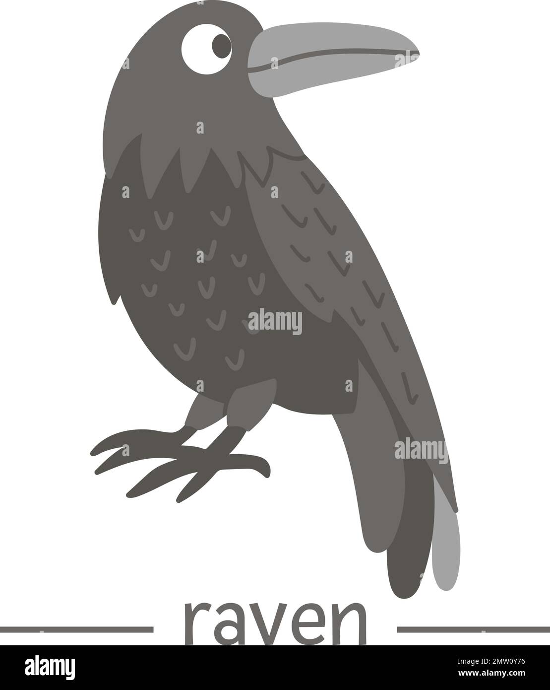 Vector hand drawn flat raven. Funny woodland bird icon. Cute forest ...
