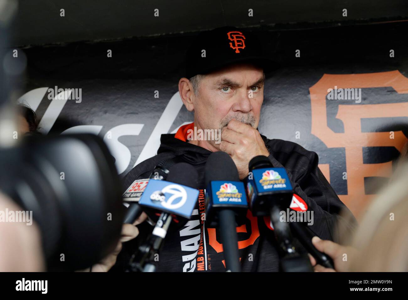 San Francisco Giants manager Bruce Bochy fields questions before a ...