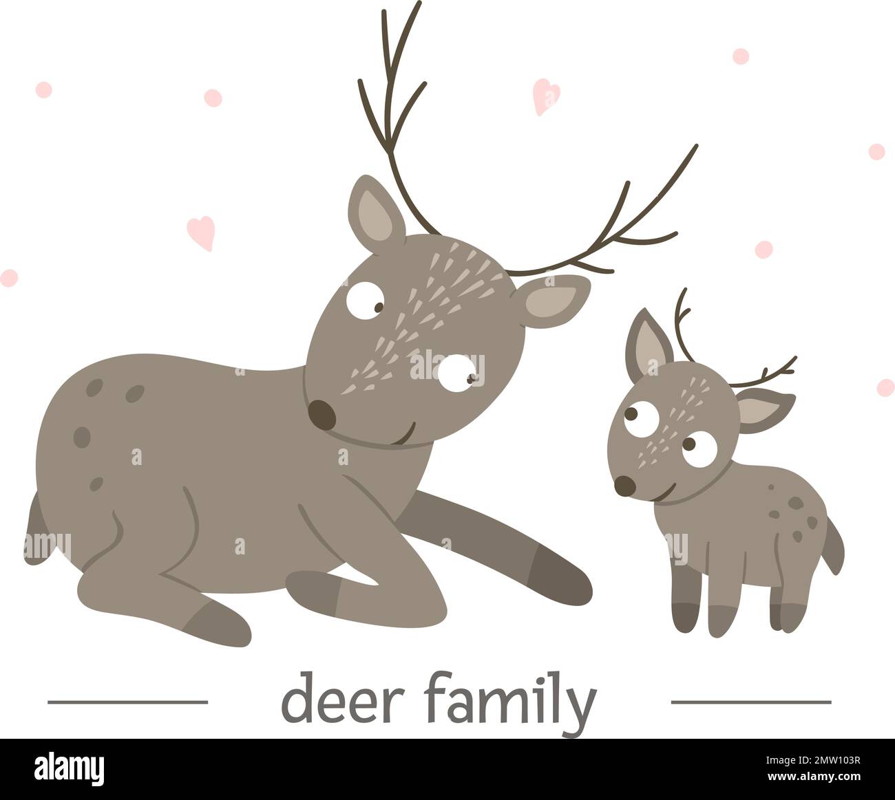 Vector hand drawn flat baby deer with parent. Funny woodland animal ...