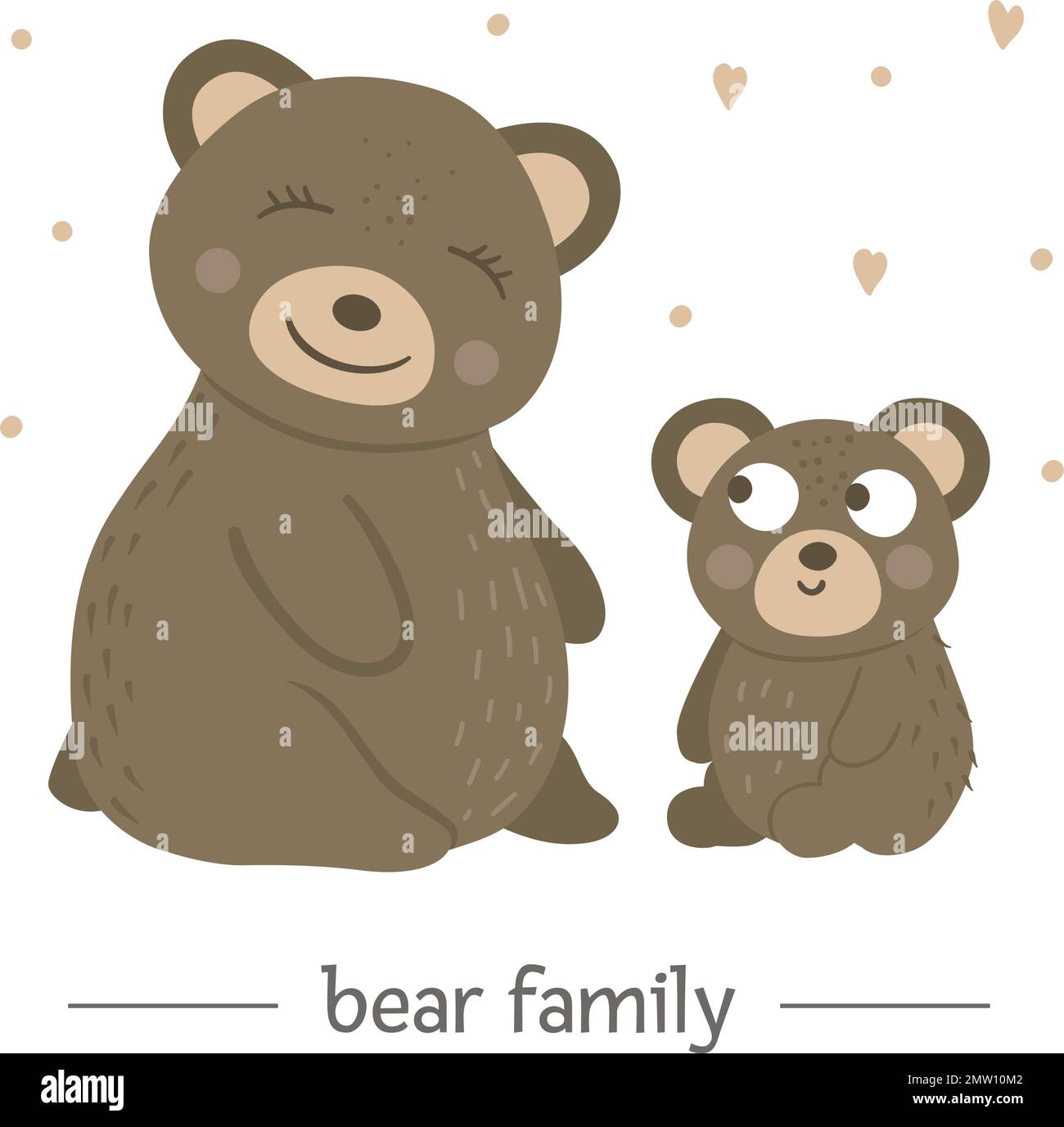 Vector hand drawn flat baby bear with parent. Funny woodland animal ...