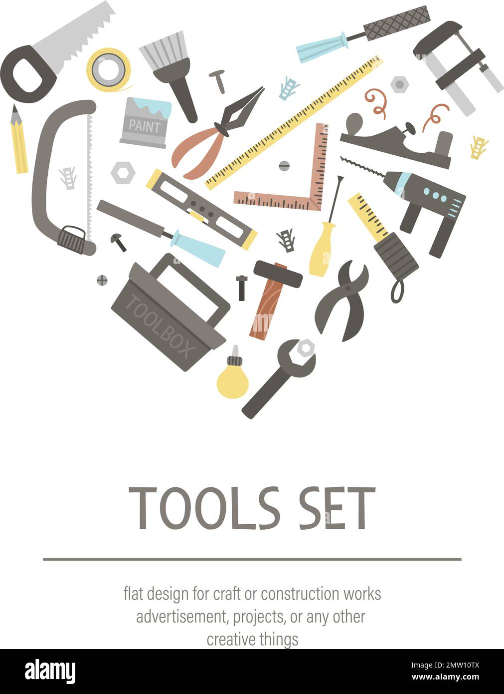 Vector tools set framed in heart shape. Flat colored illustration with ...
