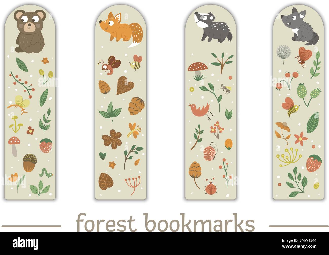 Vector set of bookmarks for children with woodland animals theme. Cute ...