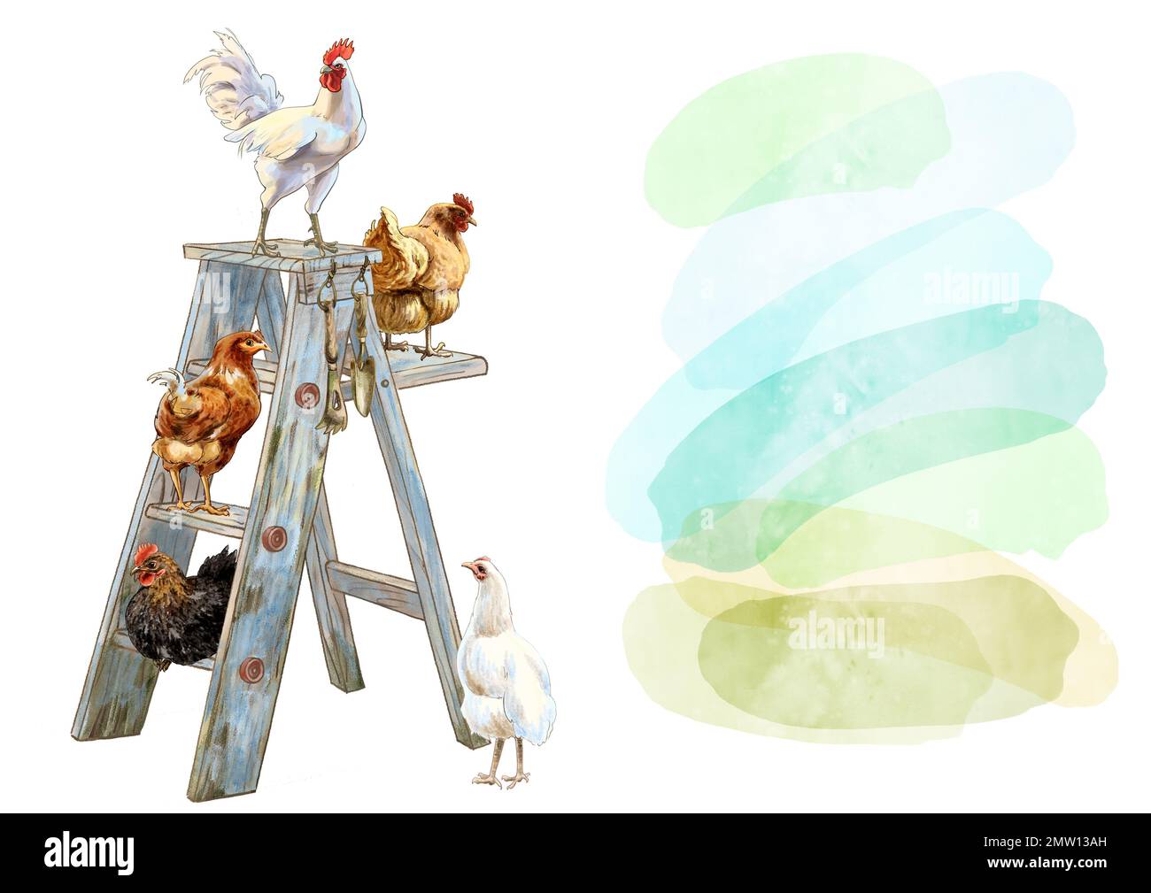 Color illustration Farm with chickens. High quality illustration Stock ...