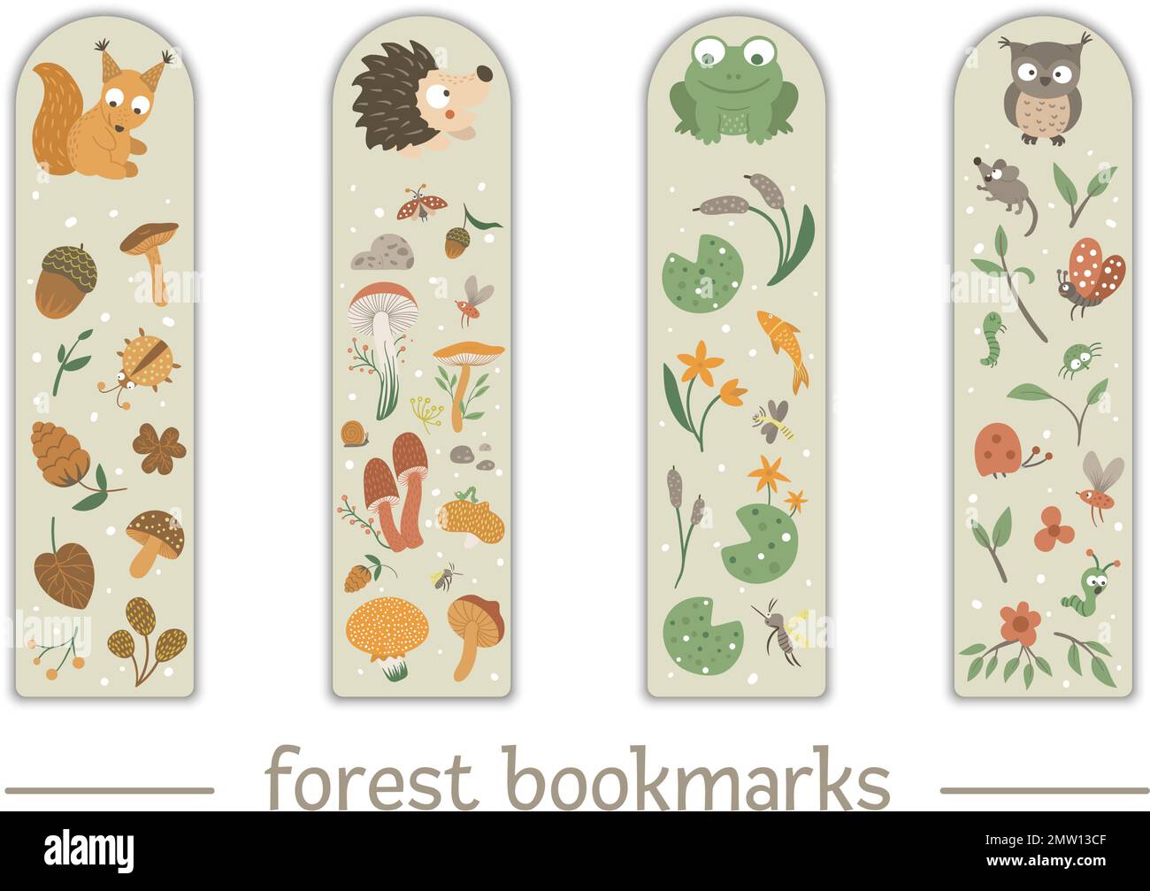 Vector set of bookmarks for children with woodland animals theme. Cute ...
