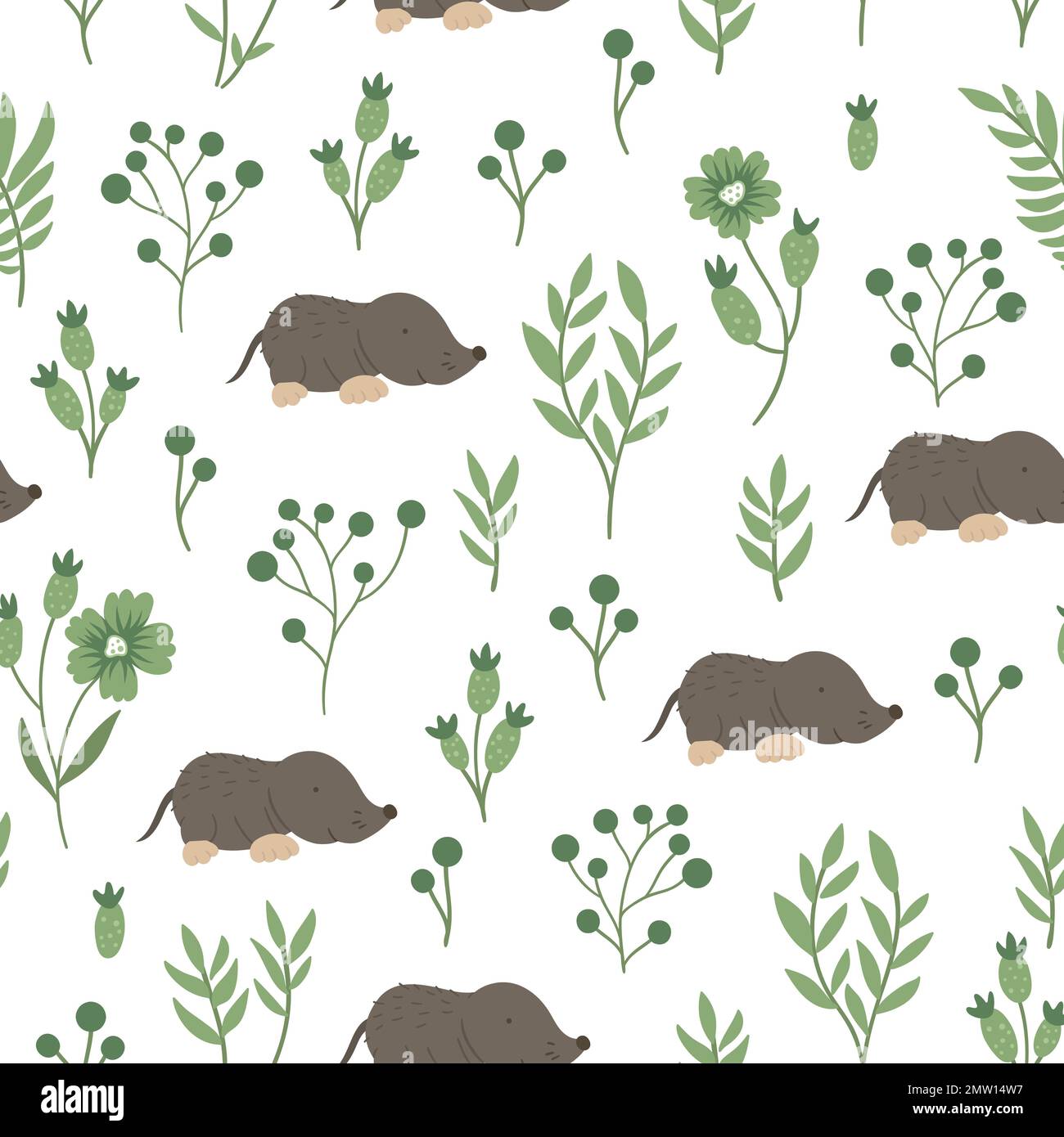 Vector seamless pattern of hand drawn flat funny baby mole with ...