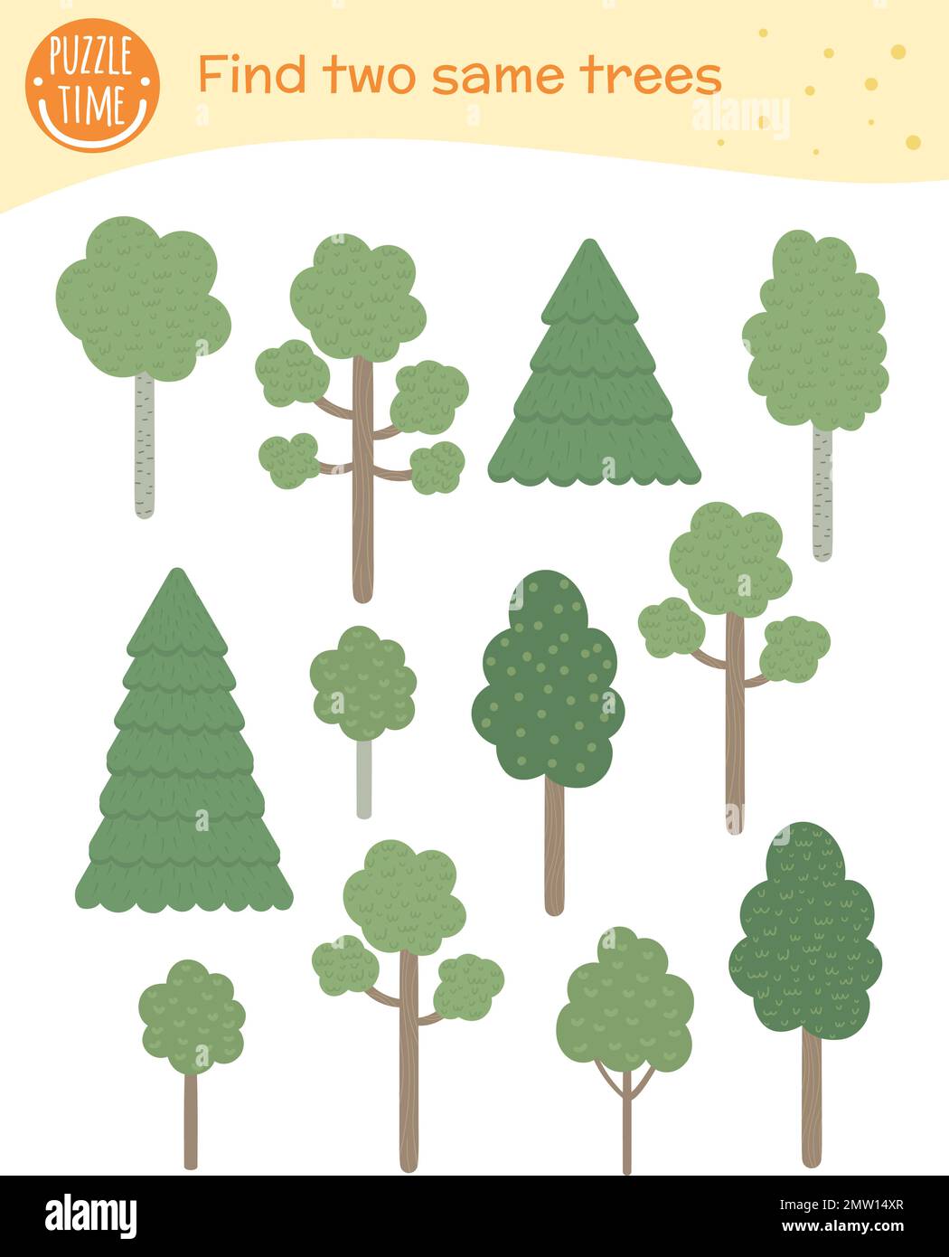 Find two same trees. Matching activity for children. Funny woodland ...
