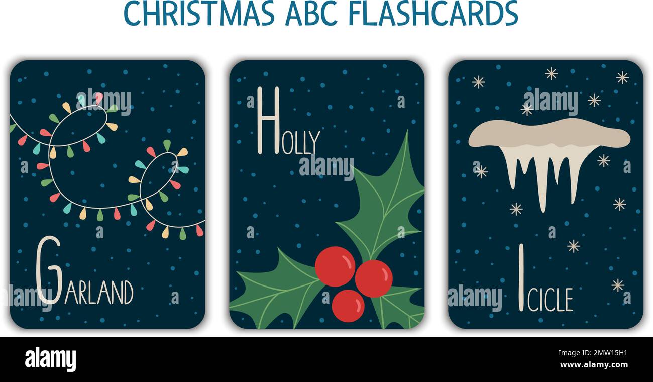 Colorful alphabet letters G, H, I. Phonics flashcard. Cute Christmas ...