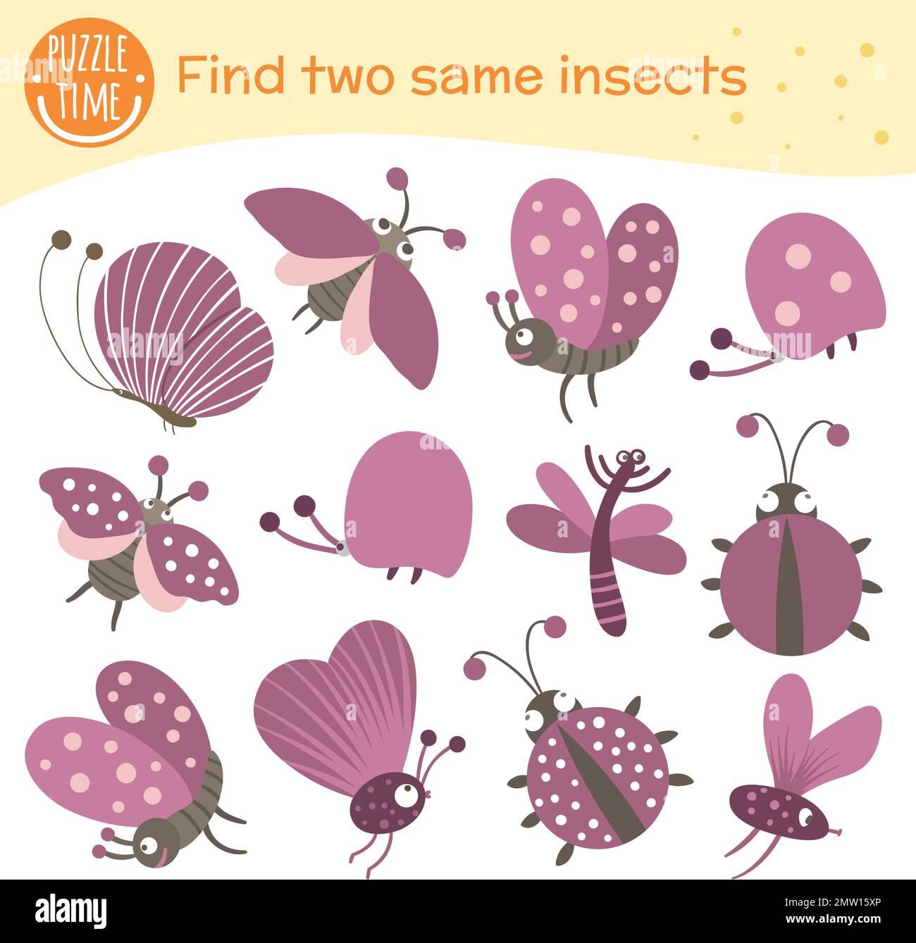 Find two same insects. Matching activity for preschool children. Funny ...