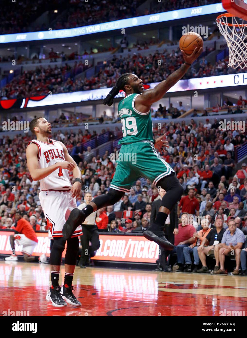 Boston Celtics' Jae Crowder (99) scores past Chicago Bulls' Michael ...