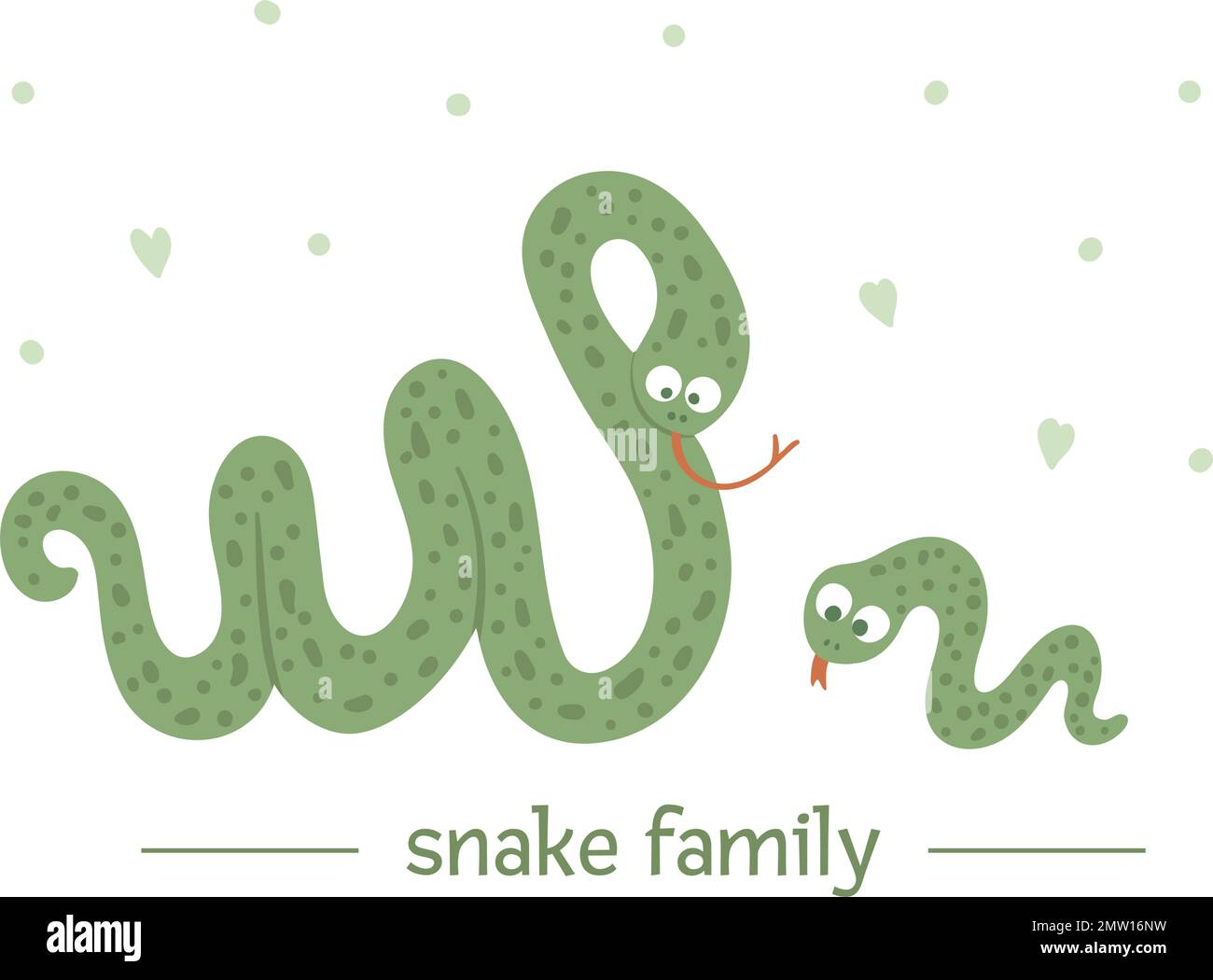 Vector hand drawn flat baby snake with parent. Funny woodland animal ...