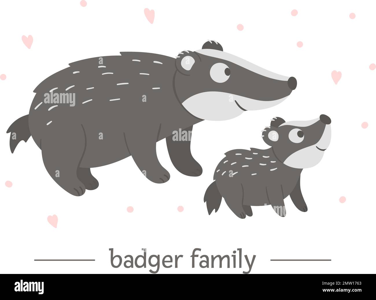 Vector hand drawn flat baby badger with parent. Funny woodland animal ...