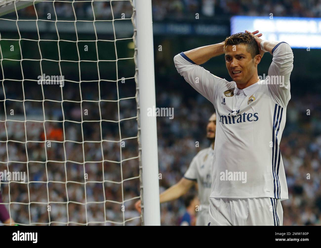 Real Madrid's Cristiano Ronaldo gestures after missing a scoring chance ...