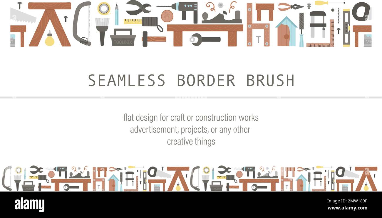 Vector tools seamless border brush. Flat colored illustration with ...
