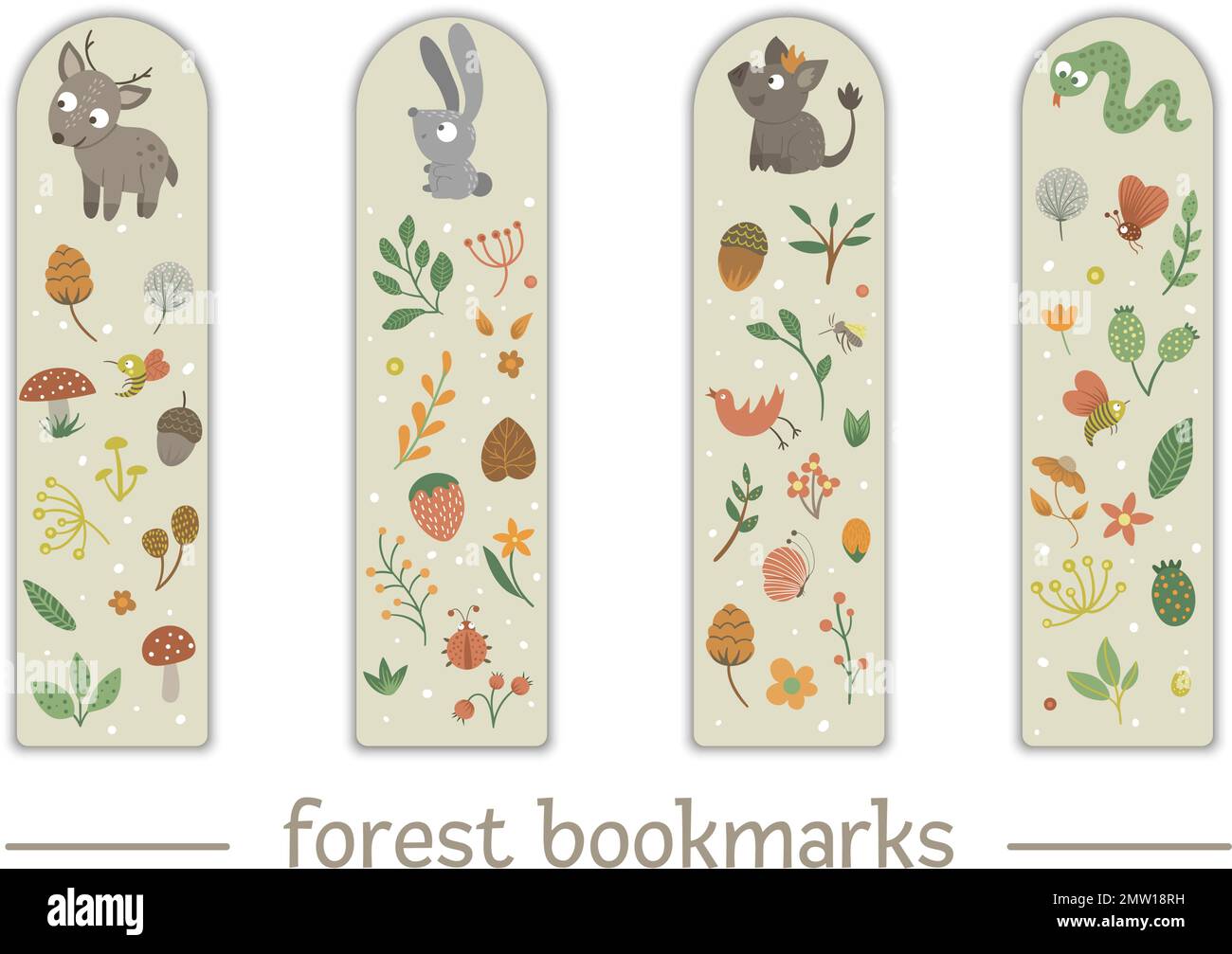 Vector set of bookmarks for children with woodland animals theme. Cute ...