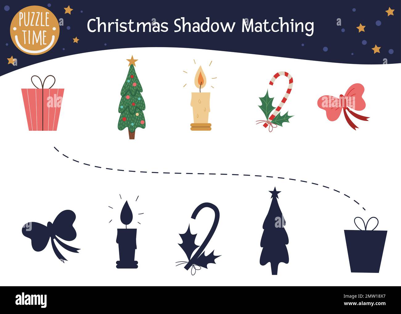 Christmas shadow matching activity for children. Cute funny present ...