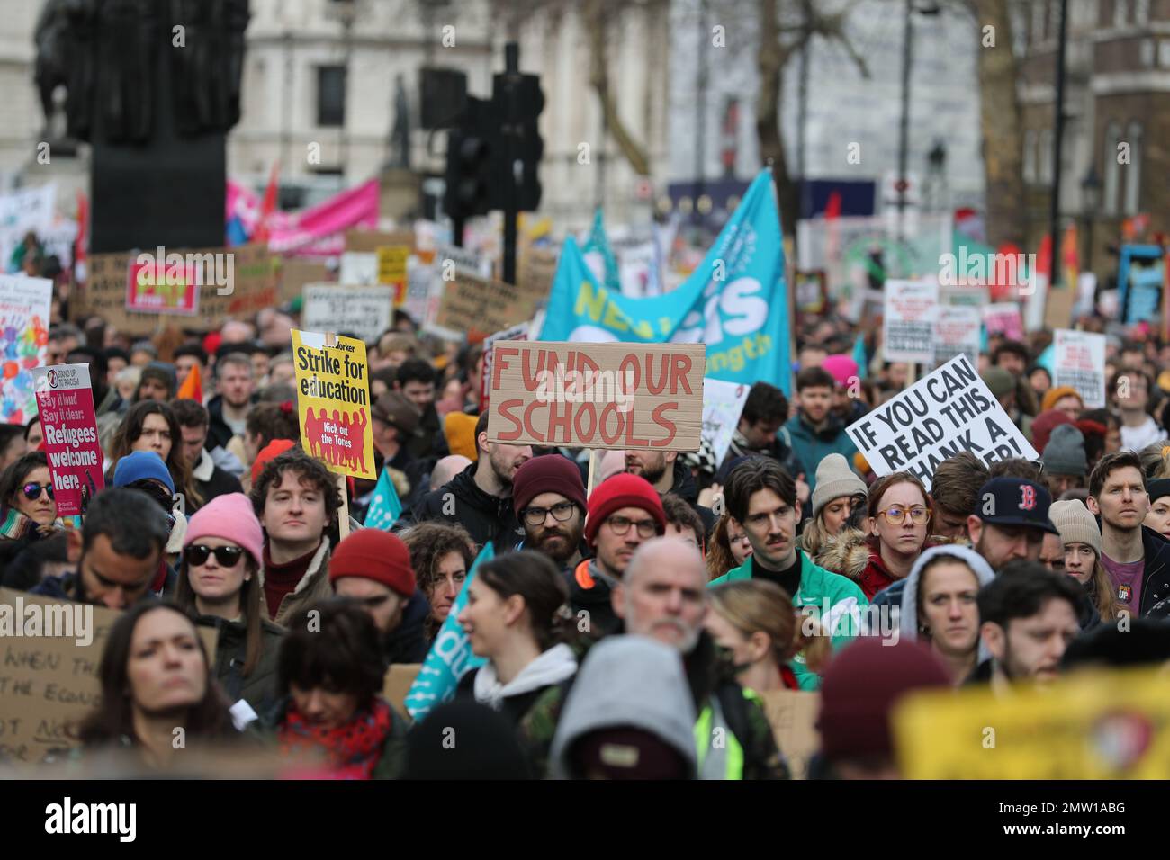 LONDON, 1st February 2023, 40,000 striking union members march through ...