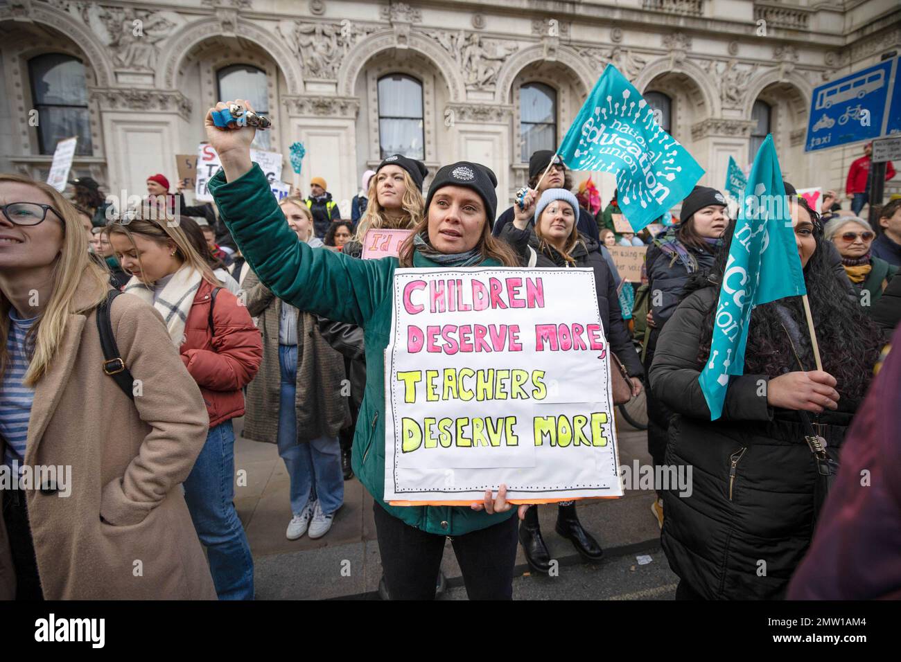 London, UK. 01st Feb, 2023. Trade Union members and supporters are seen ...
