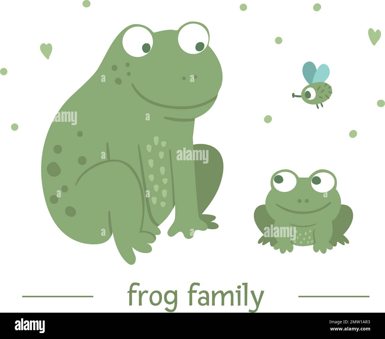 Vector hand drawn flat baby frog with parent. Funny woodland animal ...