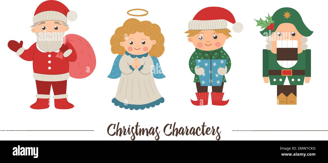 Vector set of Christmas characters. Cute winter Santa Claus with sack ...