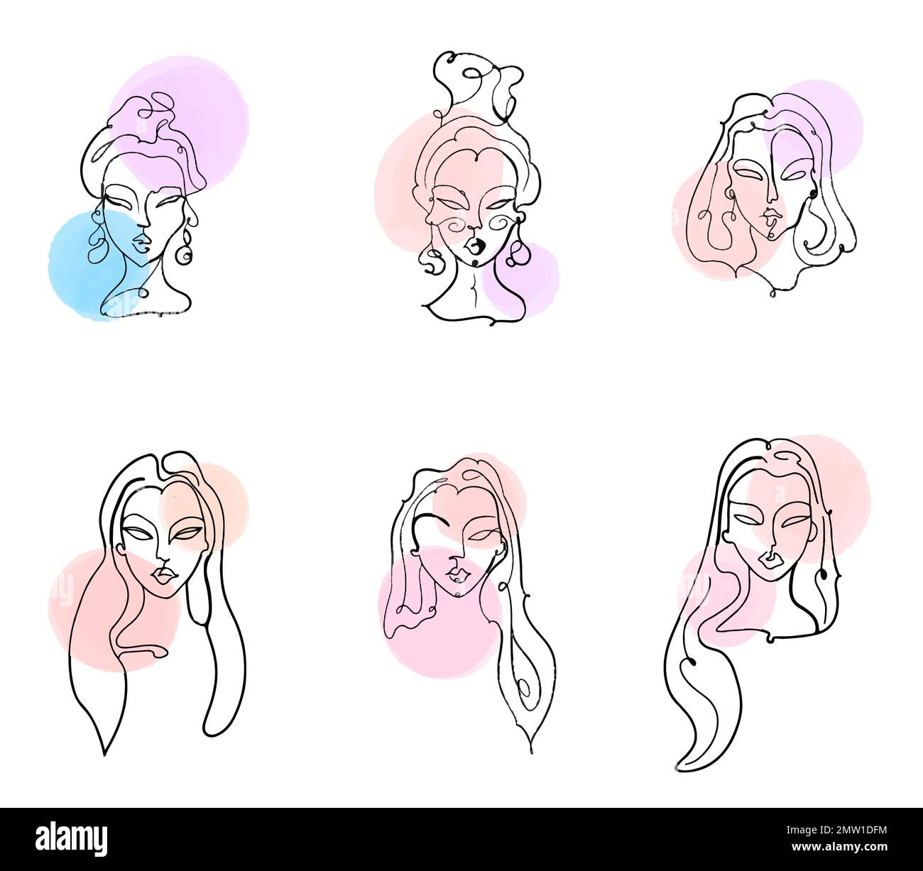 Set Of Simple Minimalist Vector Illustration Of Beautiful Woman Face