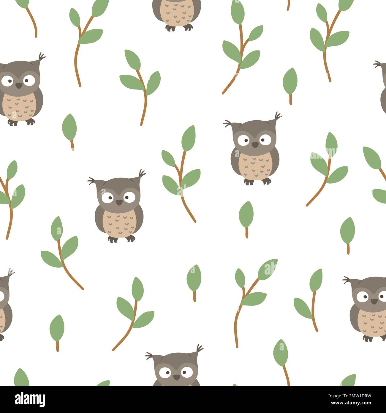 Vector seamless pattern of hand drawn flat funny baby owl with stylized ...