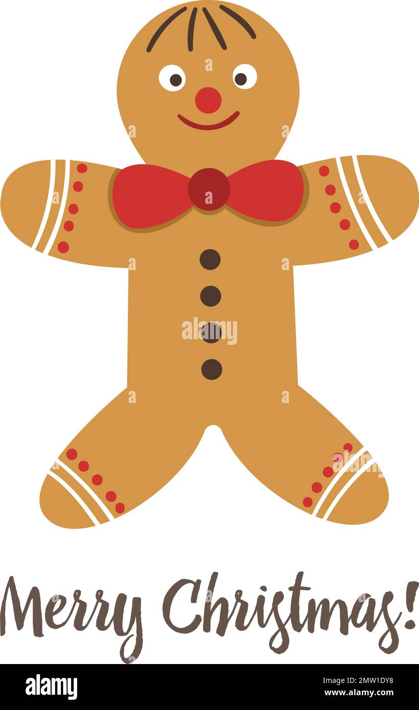 Vector gingerbread man with red bow isolated on white background. Cute ...