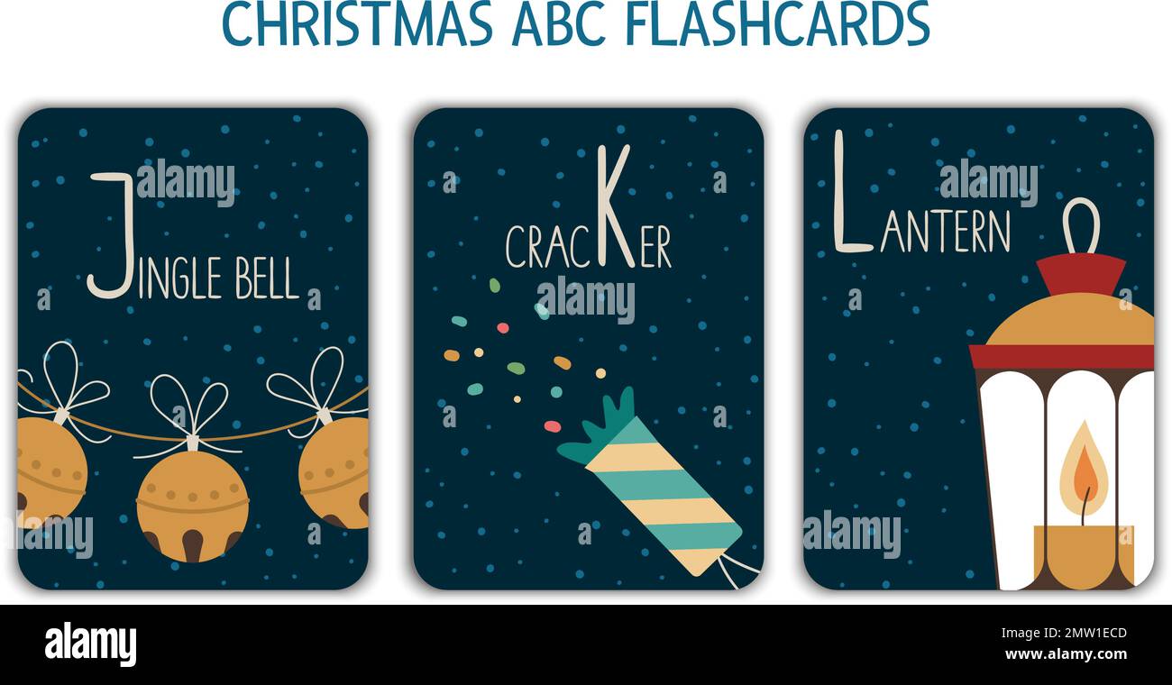 Colorful alphabet letters J, K, L. Phonics flashcard. Cute Christmas ...