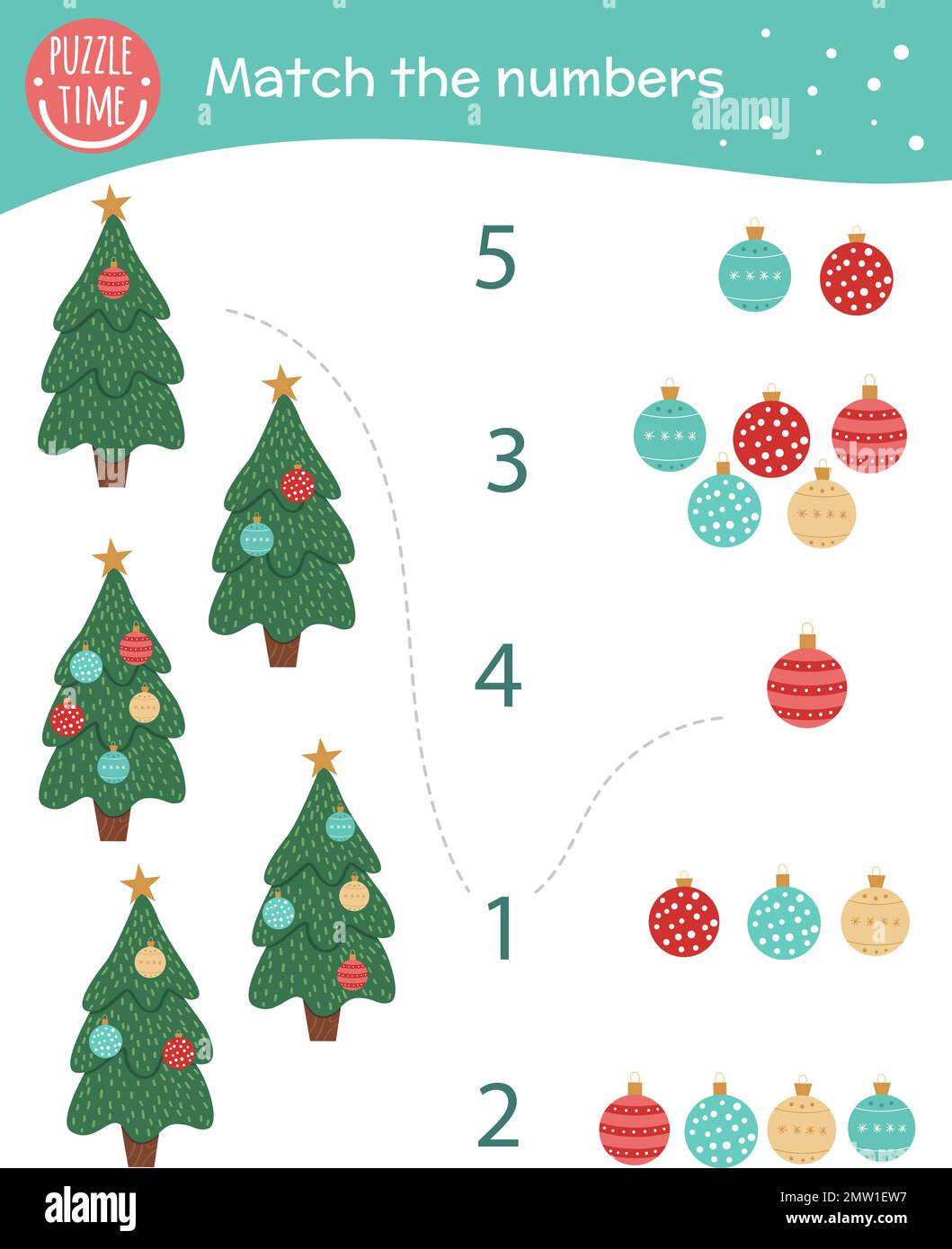 Matching game with Christmas trees and balls. Holiday math activity for ...