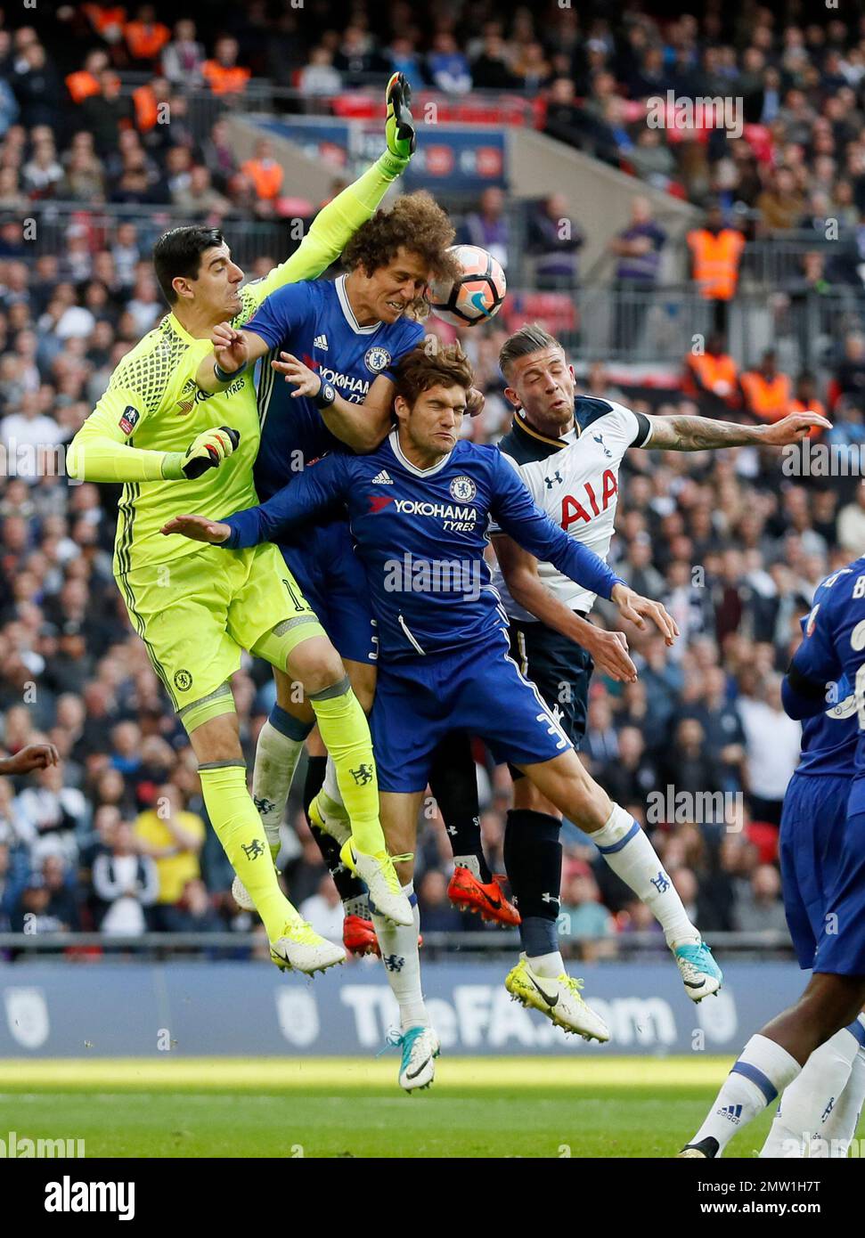Chelsea's, from left, goalkeeper Thibaut Courtois, David Luiz and ...