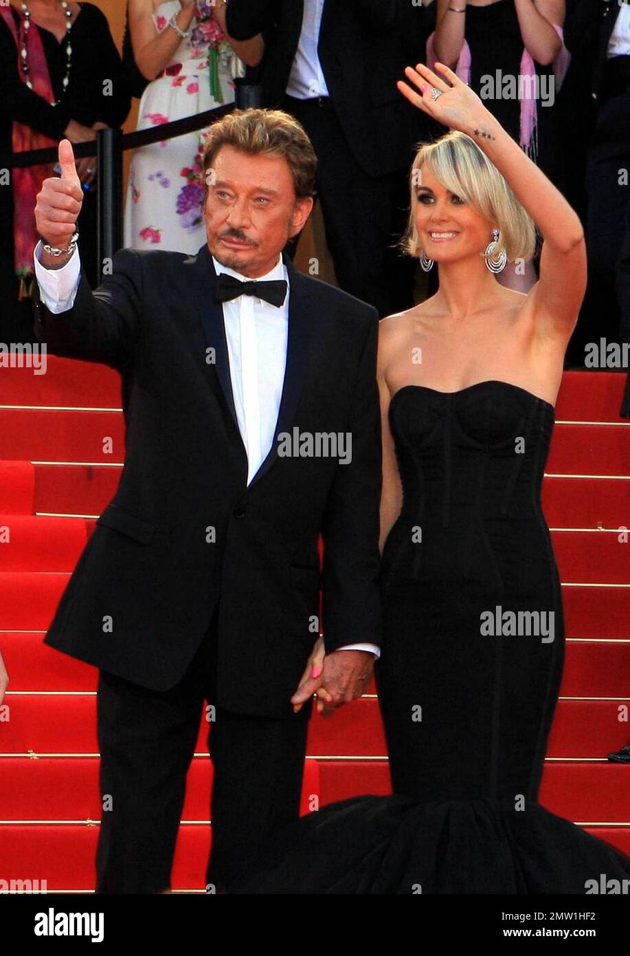 Johnny Hallyday and wife Laeticia Boudou attend the premiere of ...
